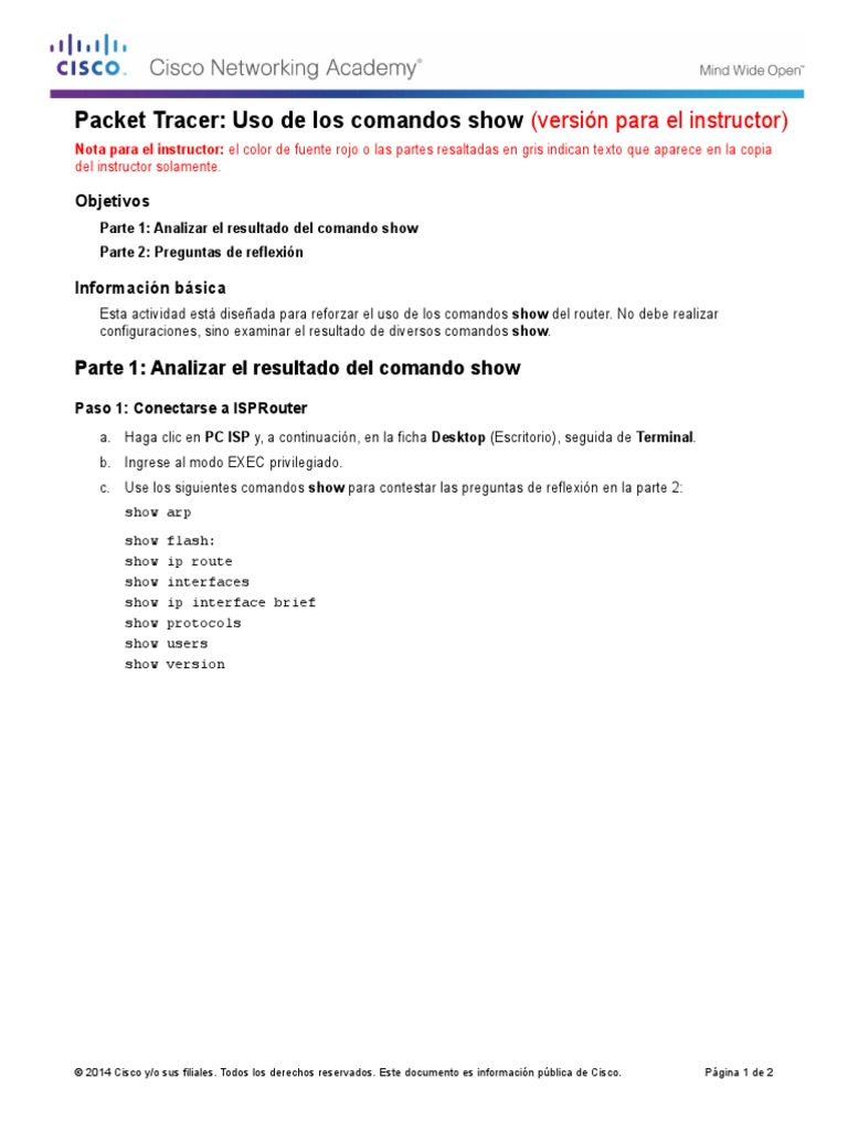 11.3.3.4 Packet Tracer - Using Show Commands Instructions IG | PDF ...