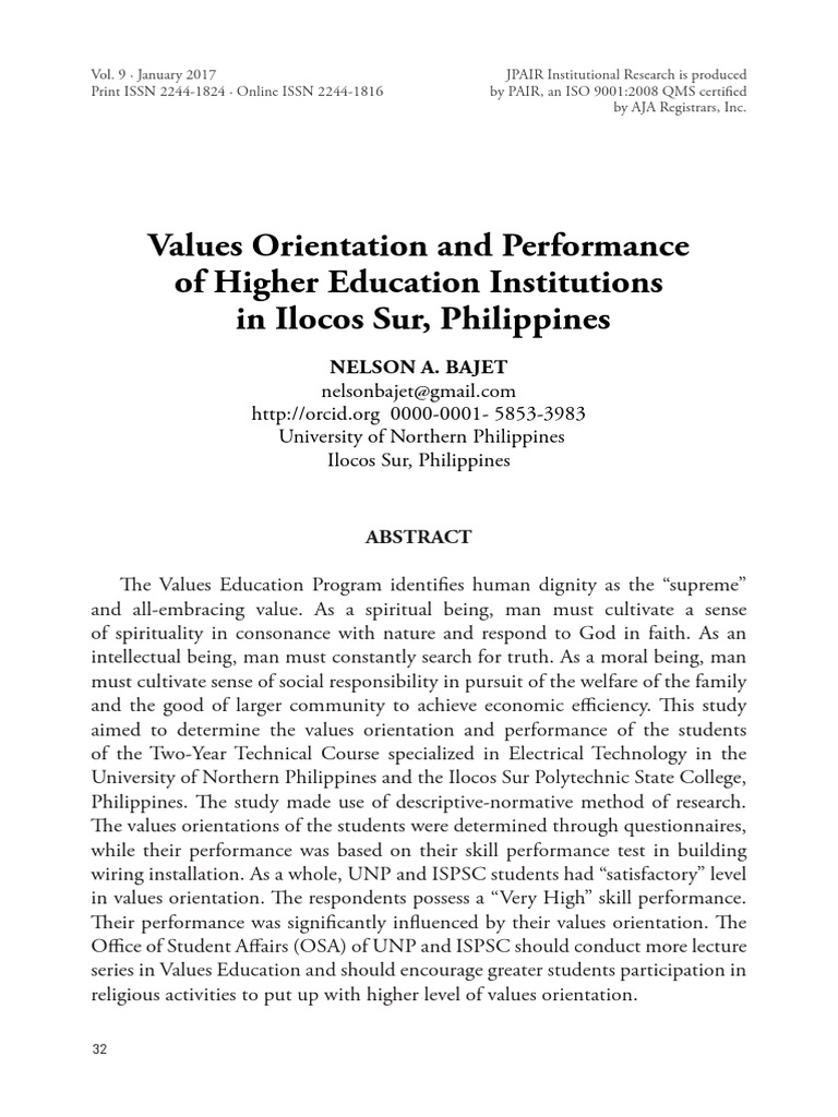 Values Orientation and Performance | PDF | Value (Ethics) | Leadership