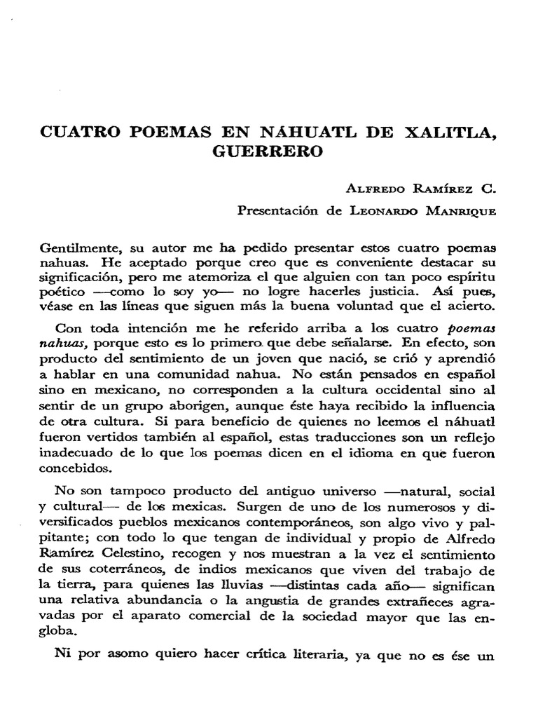 Poemas en Nahuatl PDF | PDF | Náhuatl | México