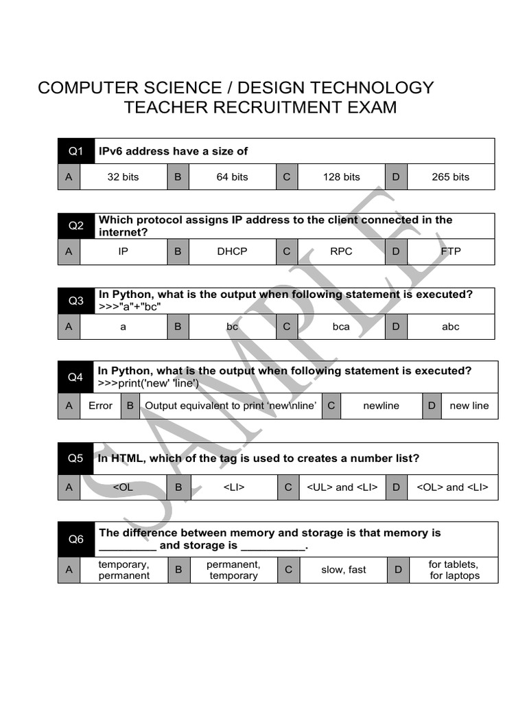 DT-Computer Science Sample Test | PDF | Bit | Ip Address