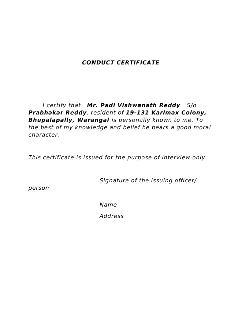 Conduct Certificate | PDF