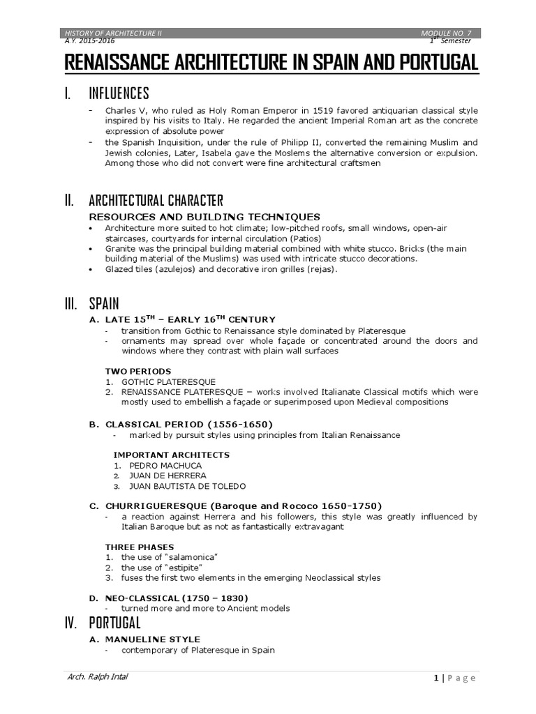 Renaissance Architecture in Spain and Portugal: I. Influences | PDF ...