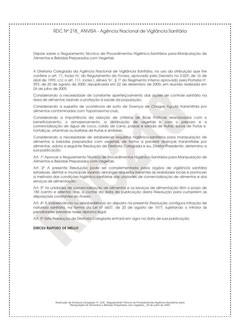 RDC #218 | PDF | Alimentos | Embalagem e rotulagem