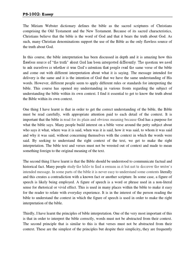 Essay | PDF | Biblical Hermeneutics | Bible