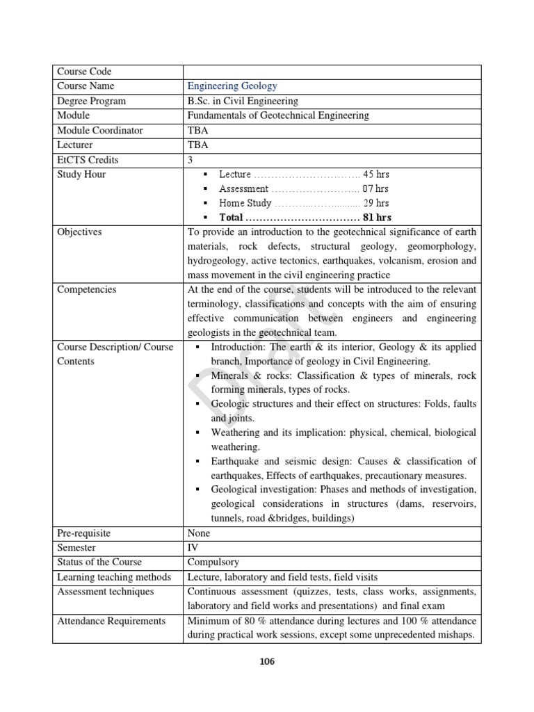 Engineering Geology Course Overview | PDF | Geology | Structural Geology