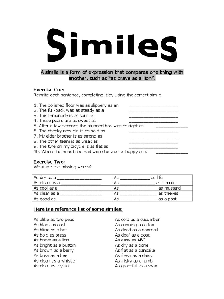 List of Some Similies | Cuisine