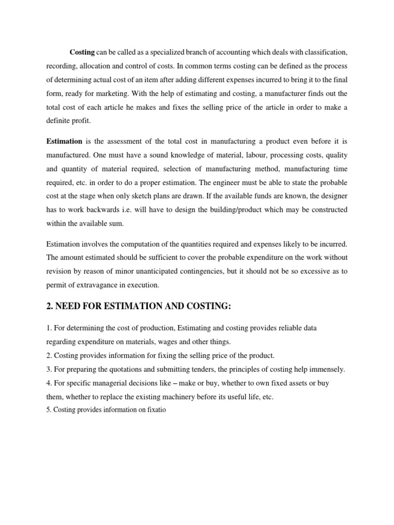 Understanding Costing and Estimation | PDF
