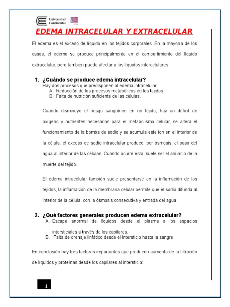 Edema: Causas Intracelulares y Extracelulares | PDF | Edema | Sodio
