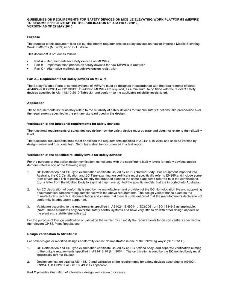 Guidelines on safety devices for MEWPs | PDF | Verification And ...