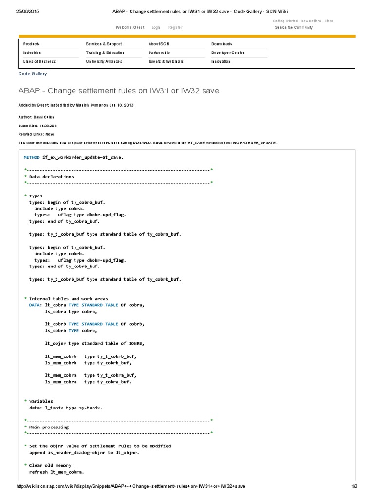 ABAP - Change Settlement Rules On IW31 or IW32 Save - Code Gallery - SCN Wiki PDF | PDF ...