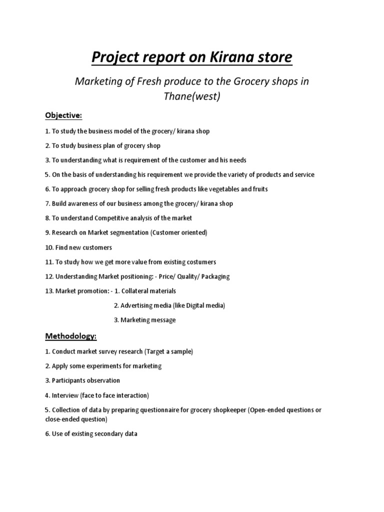 Kirana Store Project Report Thane | PDF | Retail | Grocery Store