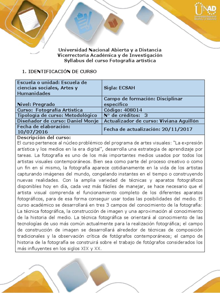 Syllabus Del Curso Fotografía Artística | PDF | Imagen | Conocimiento