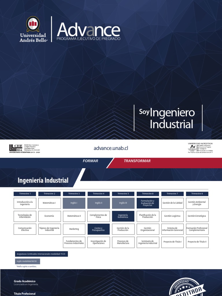 Malla Curricular Ingeniería Industrial UNAB | PDF | Ingeniería ...