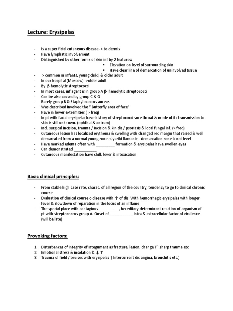 Lecture: Erysipelas: Basic Clinical Principles | PDF | Streptococcus ...