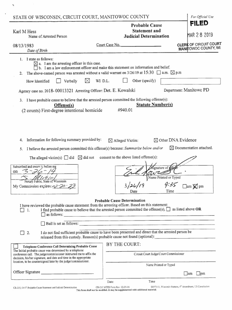 Karl Hess Probable Cause Statement | PDF