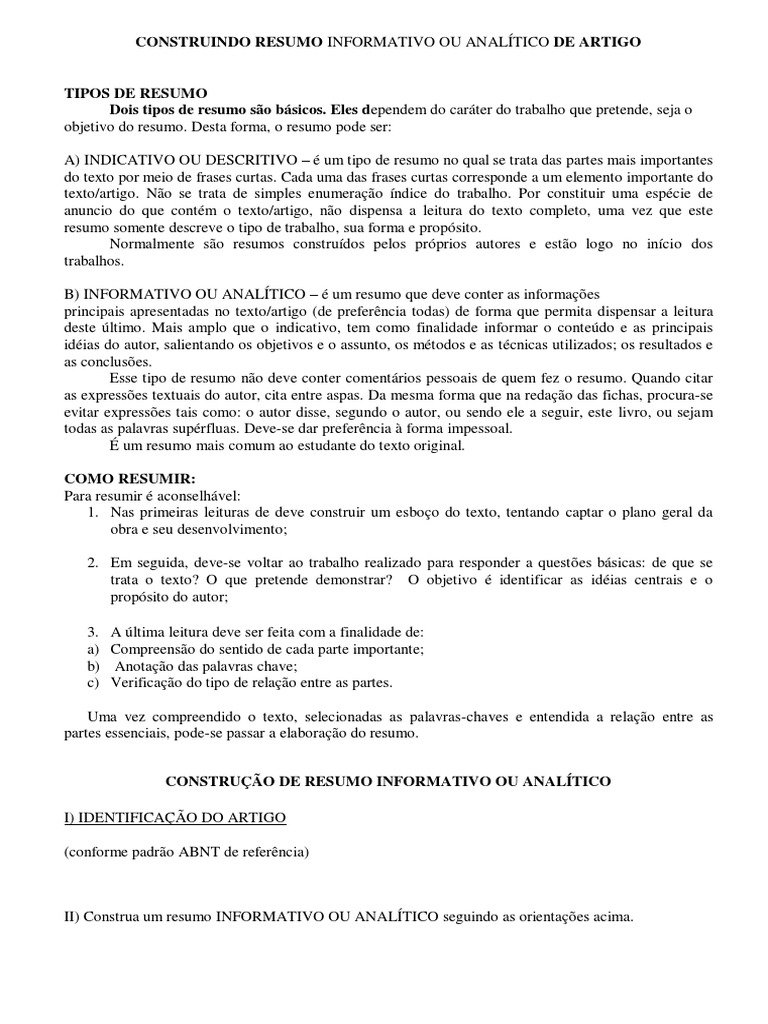 Construindo Resumo Informativo de Artigo PDF | Download grátis PDF ...