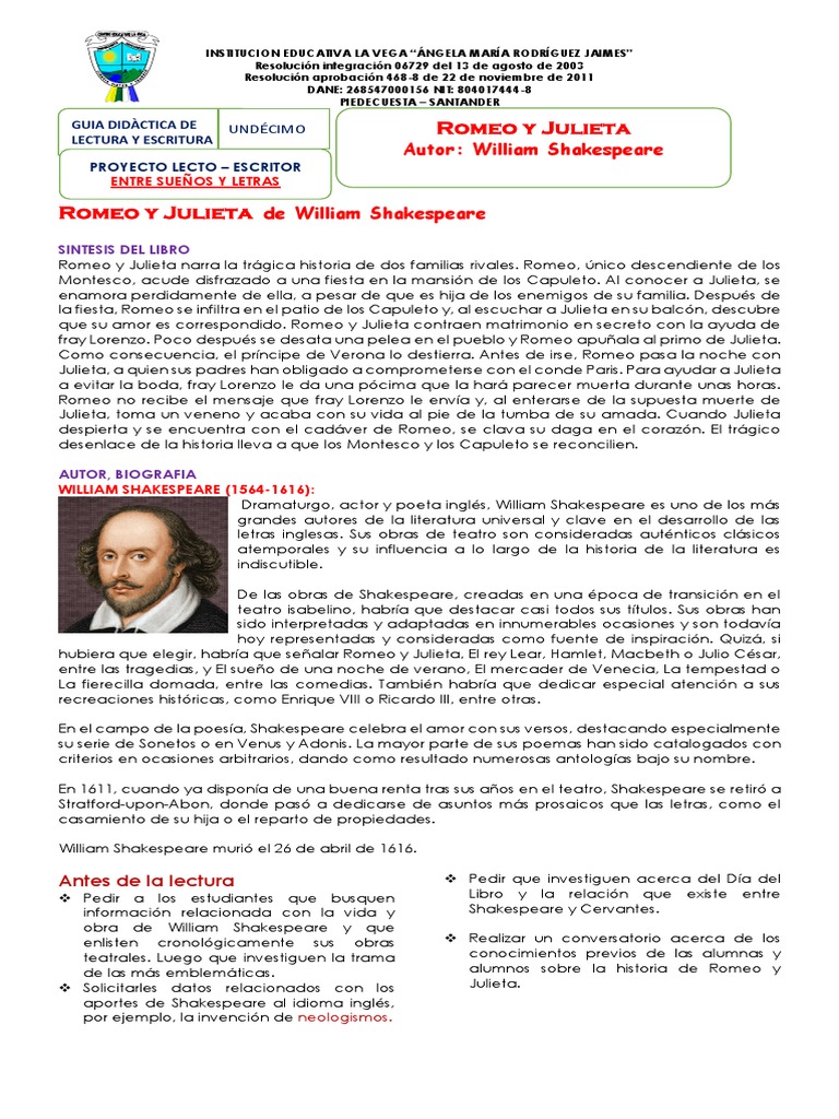 Actividades Romeo y Julieta | PDF | William Shakespeare | Romeo y Julieta