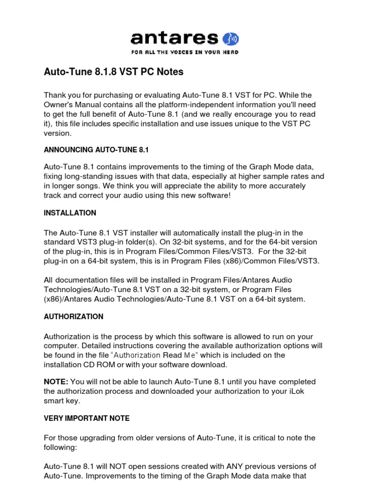 Auto-Tune 8.1.8 VST PC Notes | PDF | 64 Bit Computing | Software
