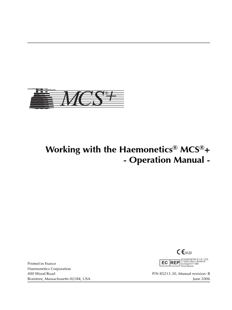 Haemonetics MCS+ Analyzer - User Manual PDF | PDF | Sterilization ...