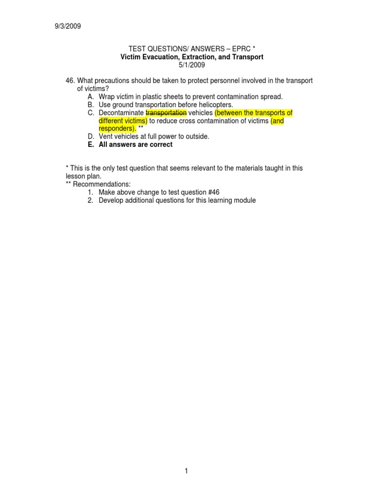 Test Questions Victim Evacuation Extraction and Transport | PDF