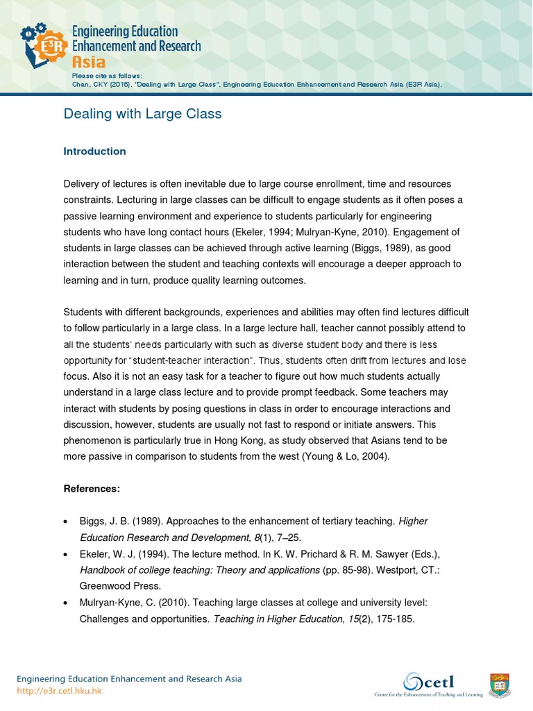 Dealing With Large Classes | PDF | Educational Technology | Lecture