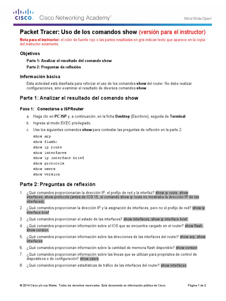 11.3.3.4 Packet Tracer - Using Show | PDF | Enrutador (Computación ...