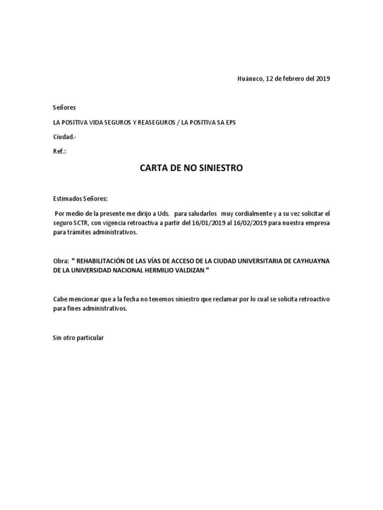 Carta No Siniestro | PDF