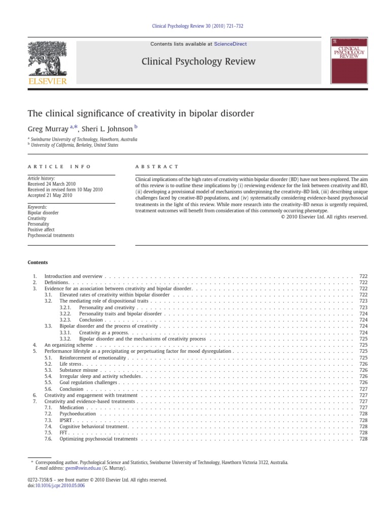 The Clinical Significance of Creativity in Bipolar Disorder | PDF ...