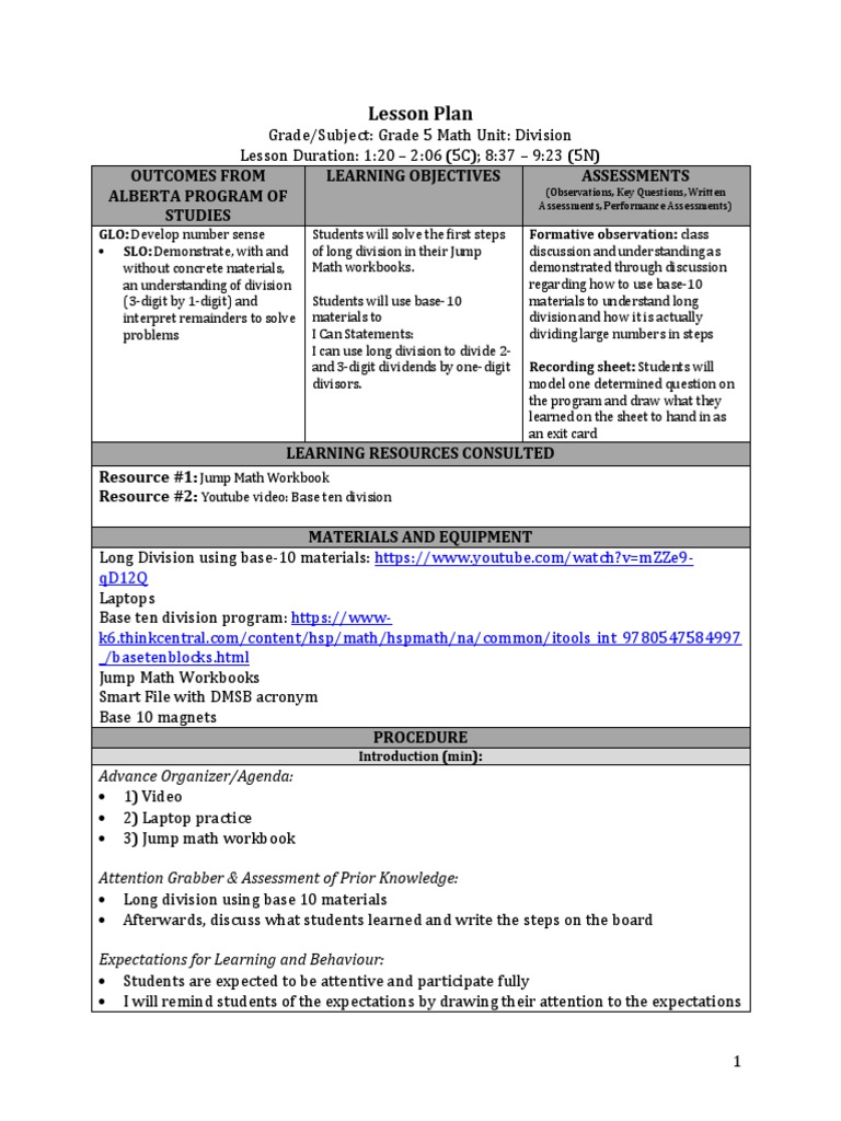 Lesson Plan: Outcomes From Alberta Program of Studies Learning ...
