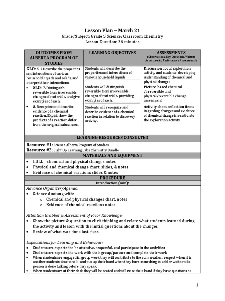 Lesson Plan - March 21: Outcomes From Alberta Program of Studies ...