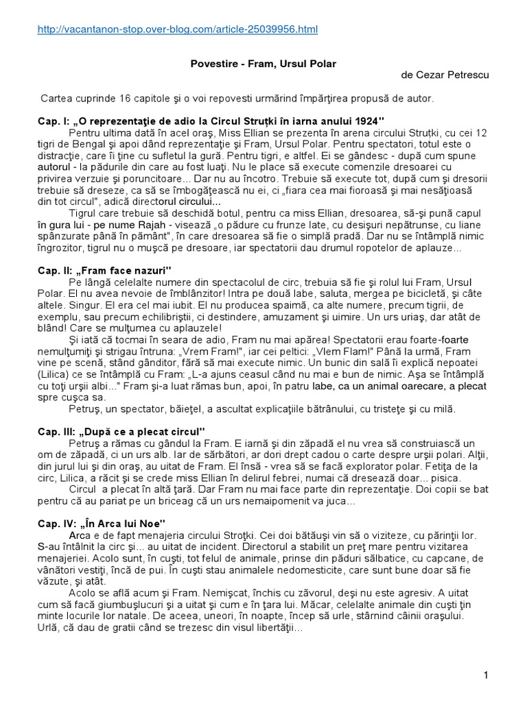 Fram Ursul Polar - Povestire Pe Capitole | PDF