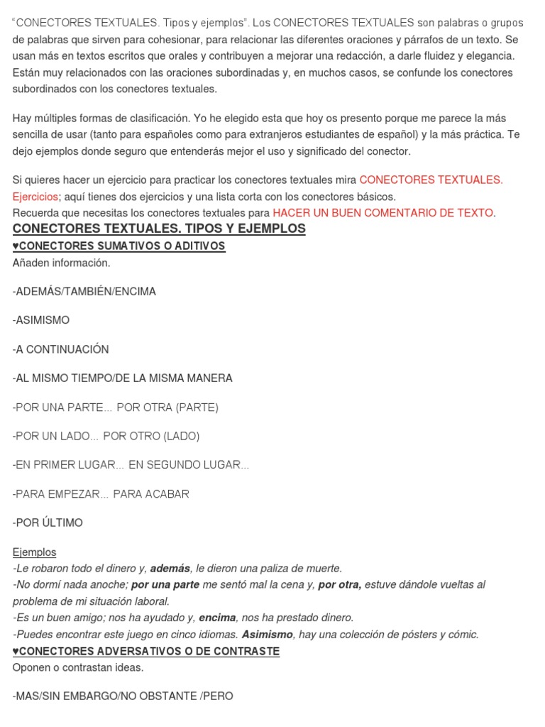 CONECTORES TEXTUALES Ejercicios