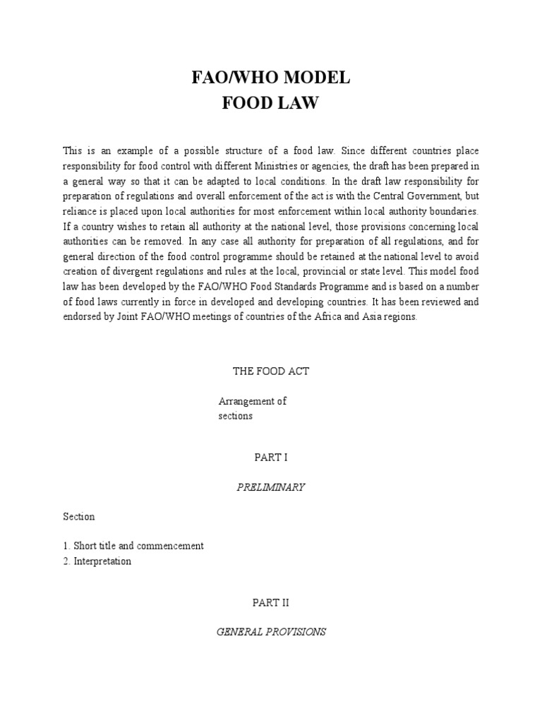 FAO/WHO Model Food Law | PDF | Foods | Fine (Penalty)
