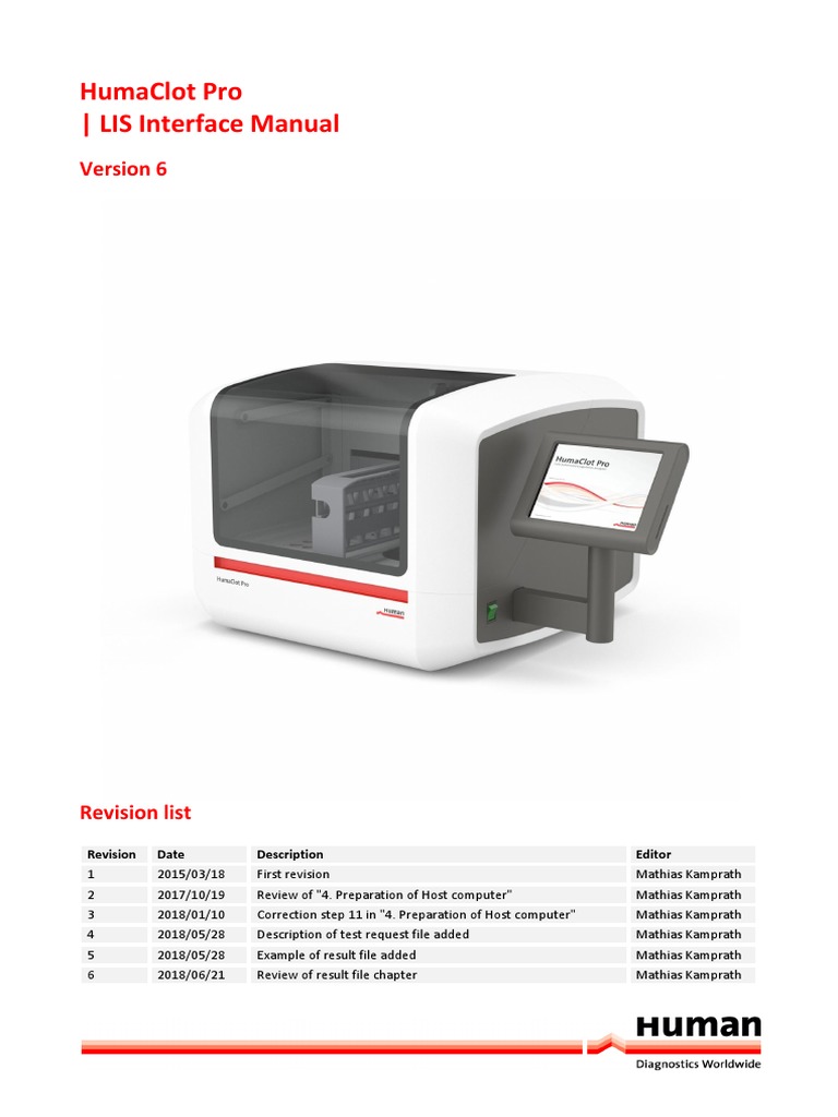 Humaclot Pro - Lis Interface Manual: Revision Date Description Editor | Download Free PDF ...