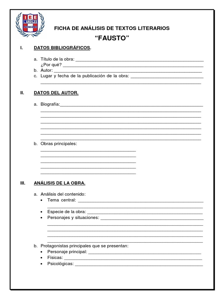 Hoja De Trabajo De Análisis De Literatura