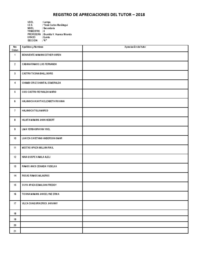 Apresiaciones Del Tutor III JOCAMA 1-5 | PDF