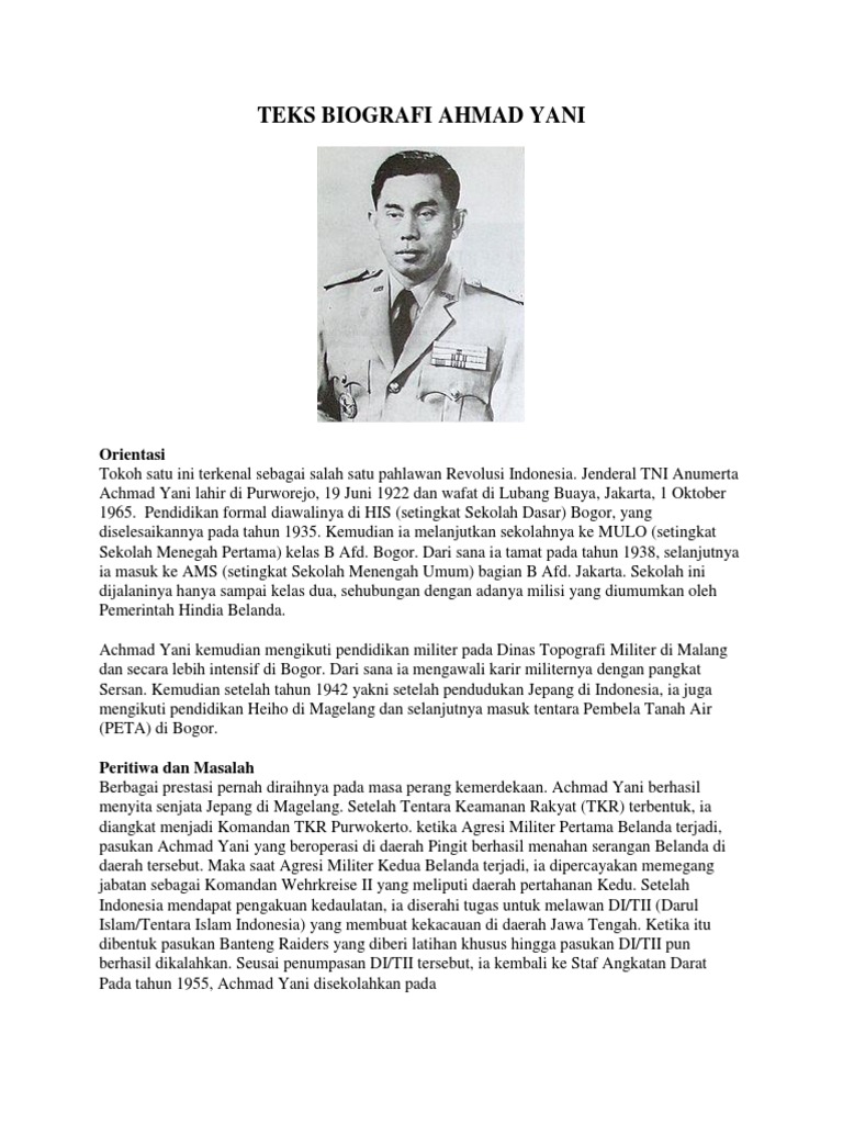 Teks Biografi Ahmad Yani | PDF