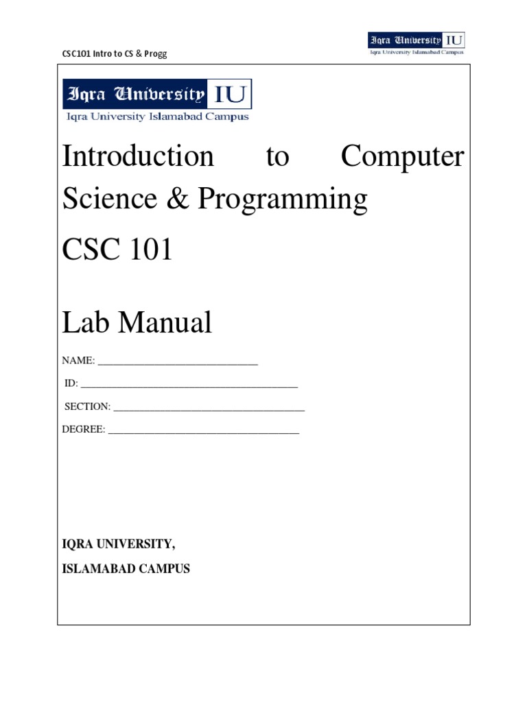 To Computer Science & Programming CSC 101 Lab Manual | Download Free PDF | Microsoft Excel ...