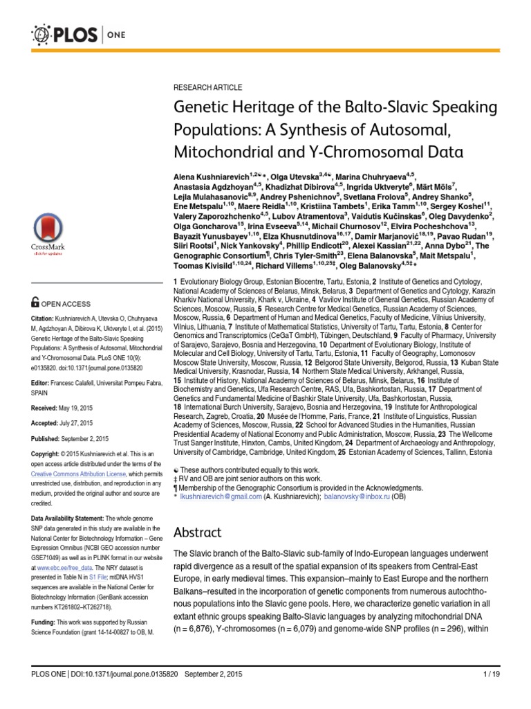 Genetic Heritage of The Balto-Slavic Speaking Populations: A Synthesis ...