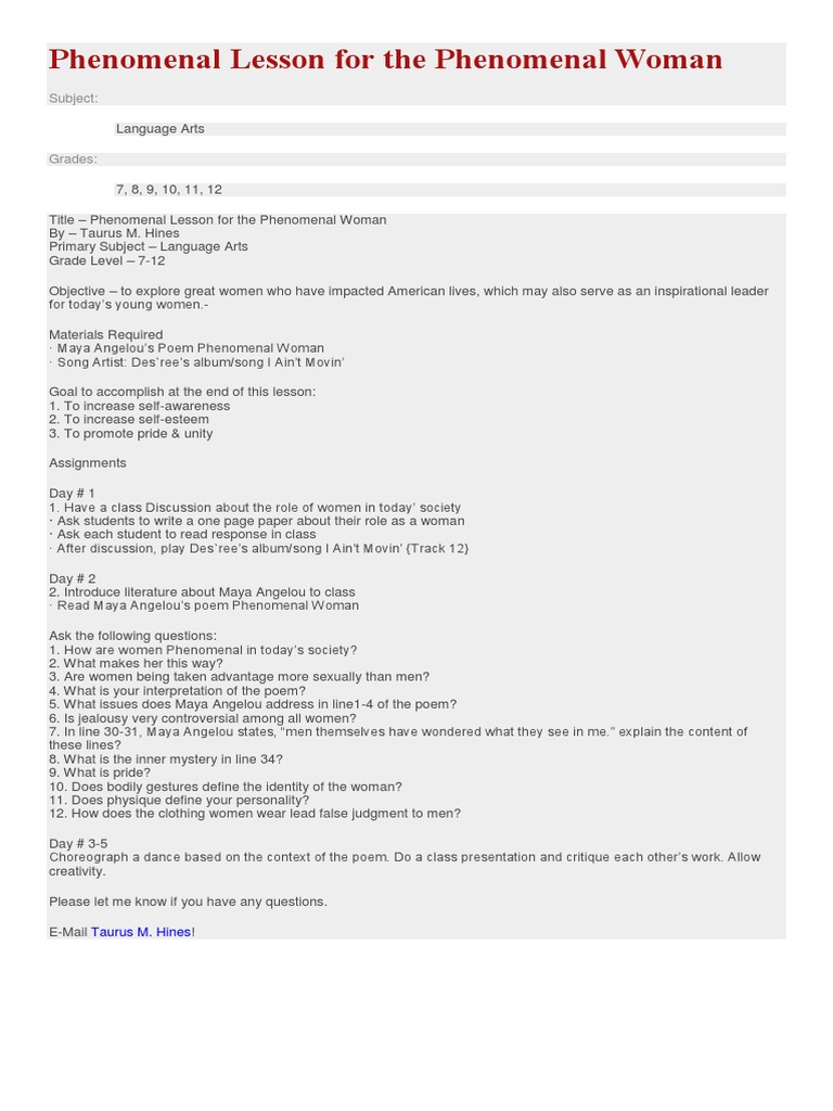 Phenomenal Lesson For The Phenomenal Woman | PDF