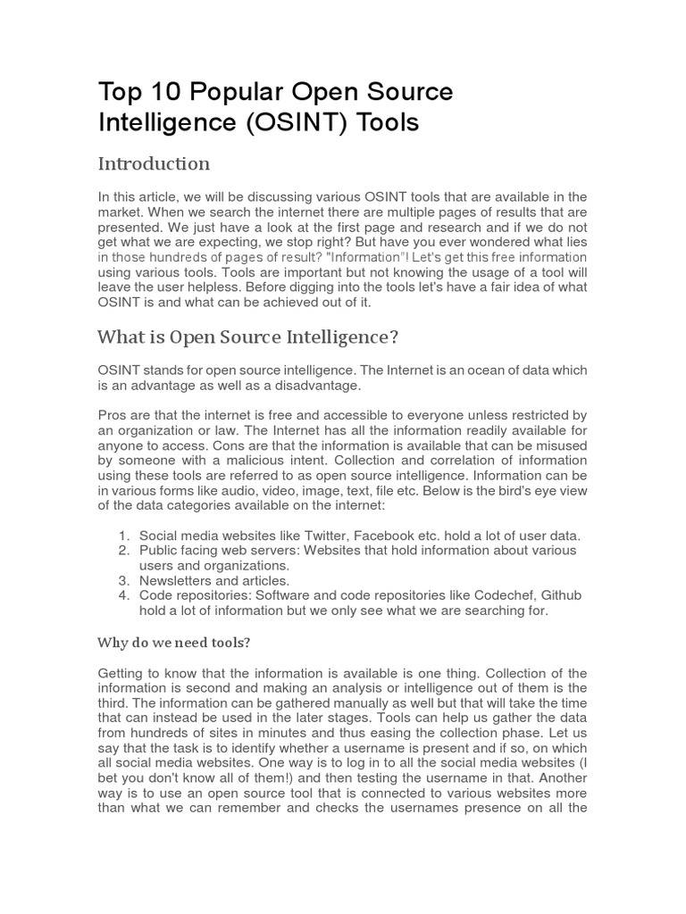 Top 10 Popular Open Source Intelligence | PDF | Web Search Engine ...