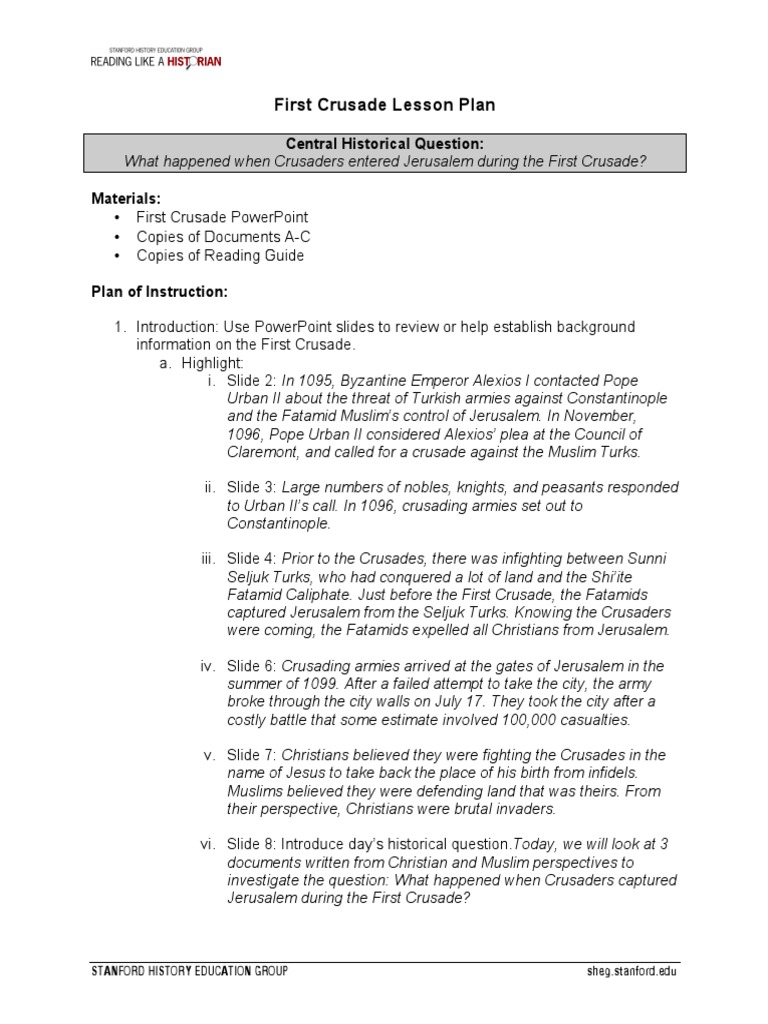 First Crusade Lesson Plan PDF | PDF | Crusades | Middle Ages