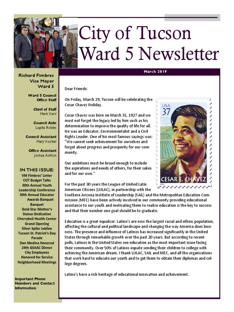 City of Tucson Ward 5 Newsletter: Richard Fimbres Vice Mayor Ward 5 ...