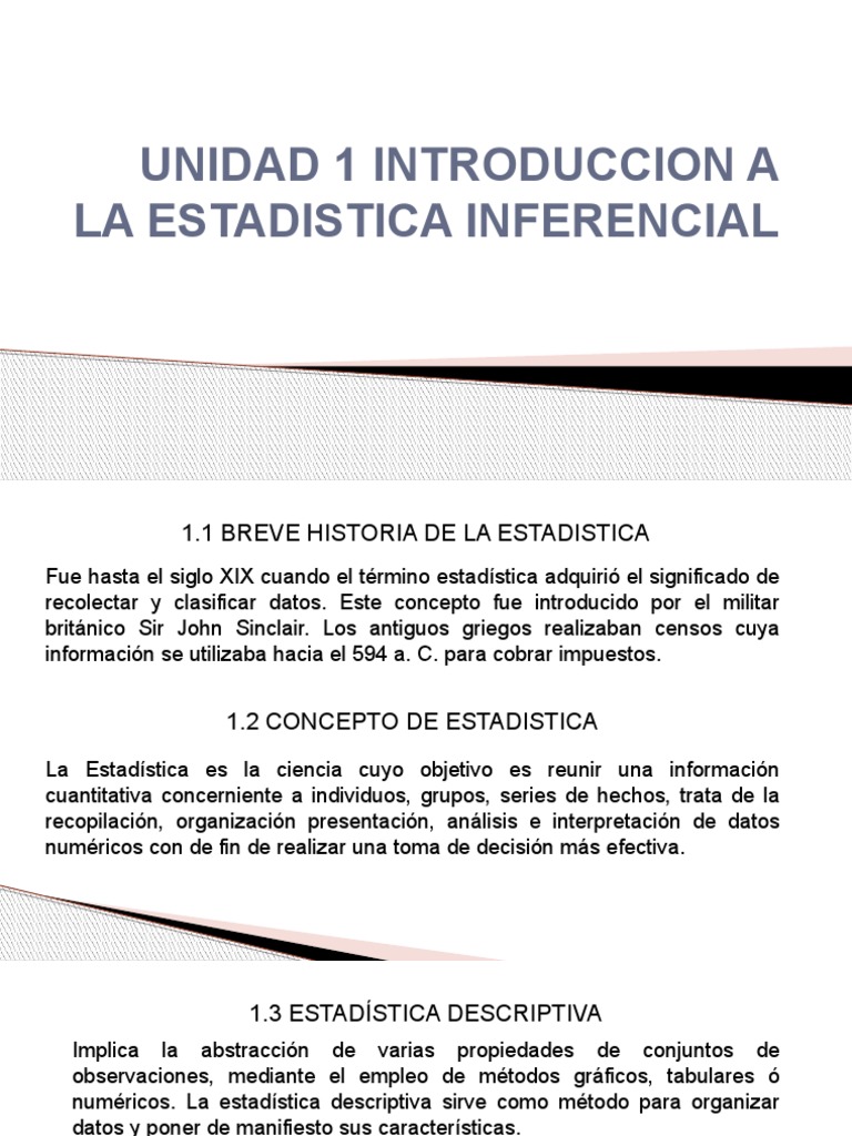Unidad 1 Introduccion A La Estadistica Inferencial | PDF | Muestreo (Estadísticas) | Estadísticas