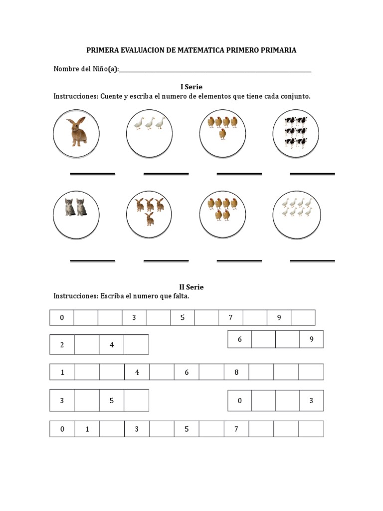 Examen De Matematicas 1er Grado