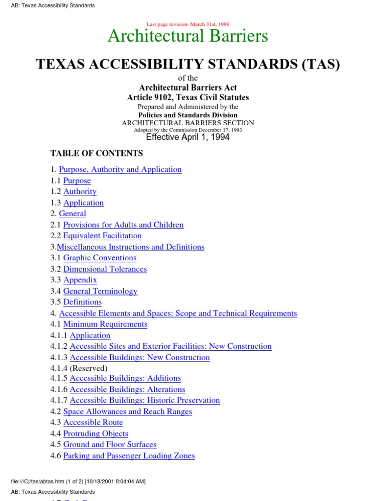 TAS - Texas Accessibility Standards (REV, 1999-03-31) | PDF ...