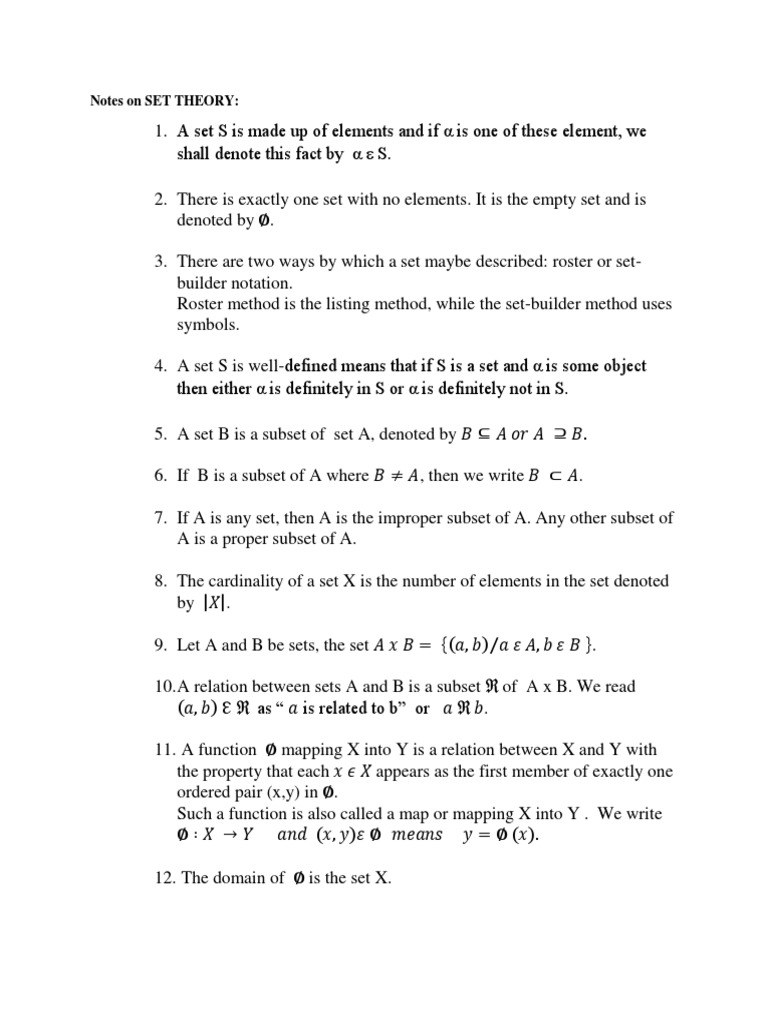 Notes On SET THEORY | PDF | Function (Mathematics) | Mathematical Logic