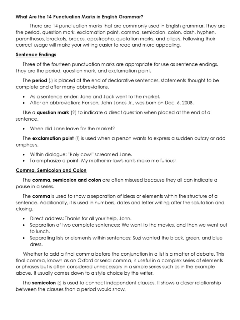 What Are The 14 Punctuation Marks in English Grammar | PDF | Bracket ...