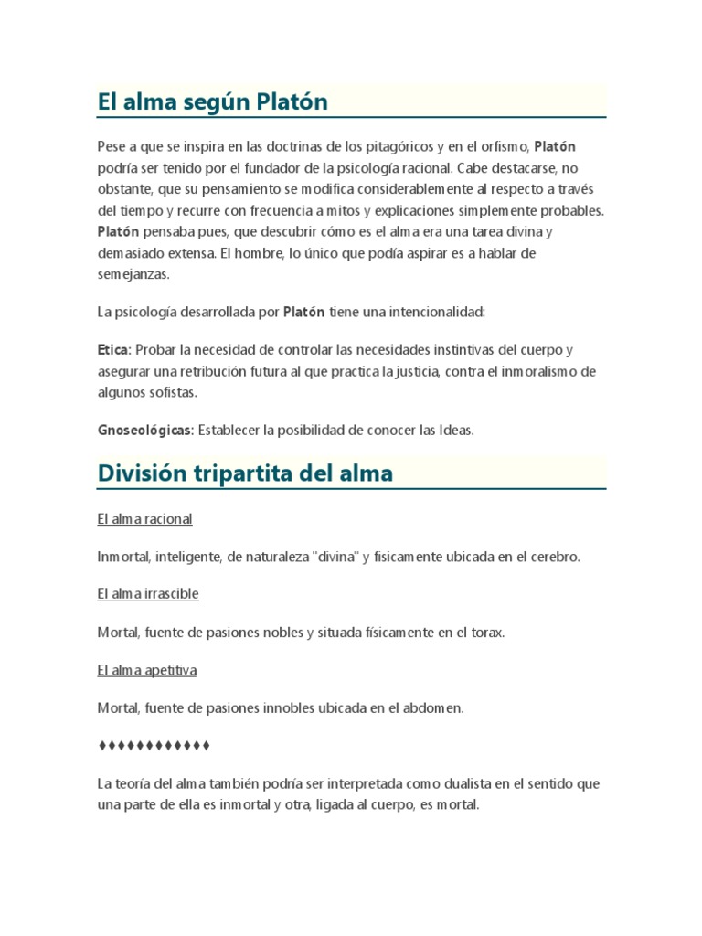 La teoría del alma según Platón | PDF | Alma | Platón