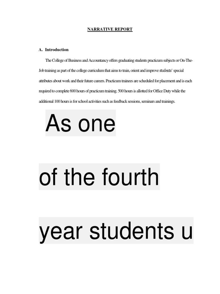 As One of The Fourth Year Students U: Narrative Report | PDF
